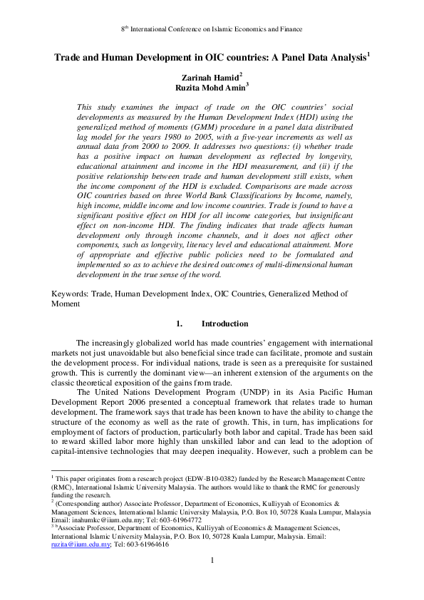 (PDF) Trade and Human Development in OIC Countries : A Panel Data Analysis