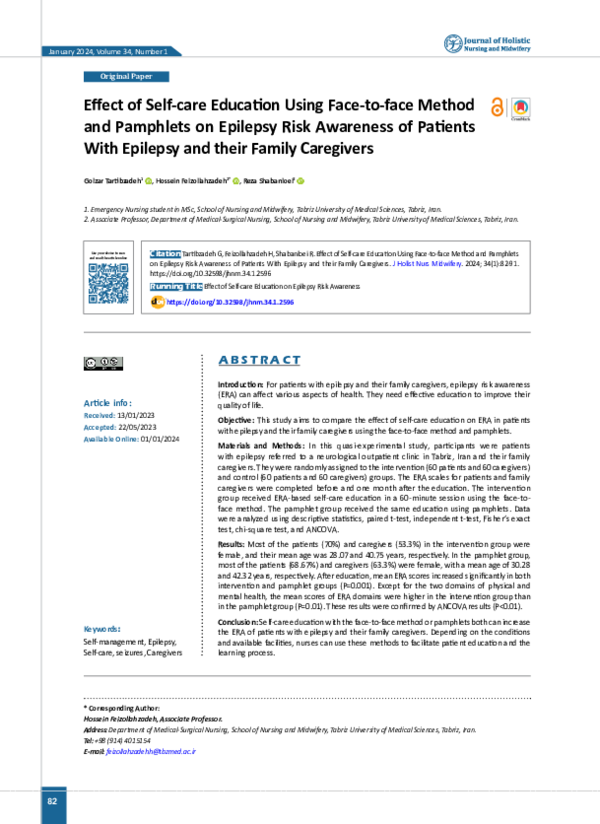 (PDF) Effect of Self-care Education Using Face-to-face Method and ...