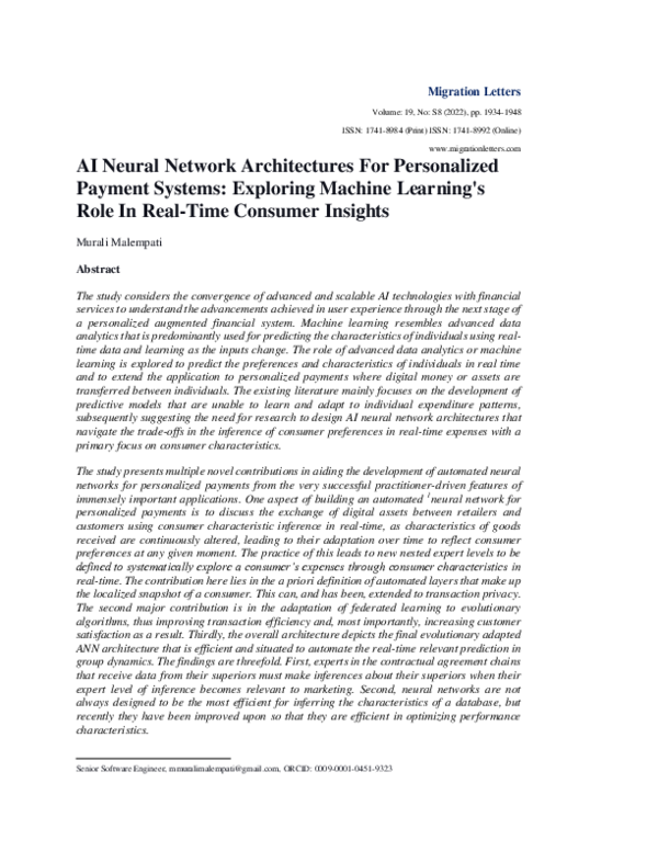 (PDF) AI Neural Network Architectures For Personalized Payment Systems ...