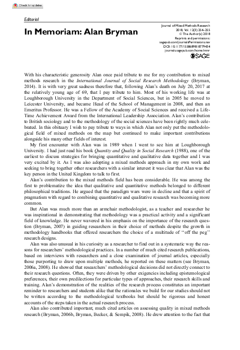 (PDF) In Memoriam: Alan Bryman