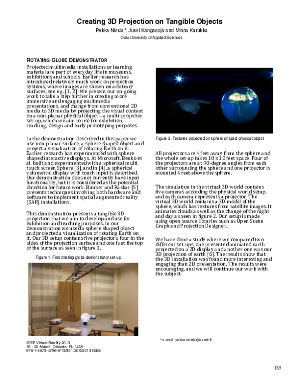 (PDF) Creating 3D Projection on Tangible Objects In the future we will ...
