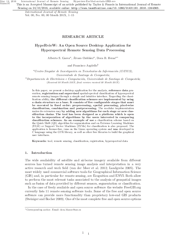 (PDF) HypeRvieW: an open source desktop application for hyperspectral remote-sensing data processing