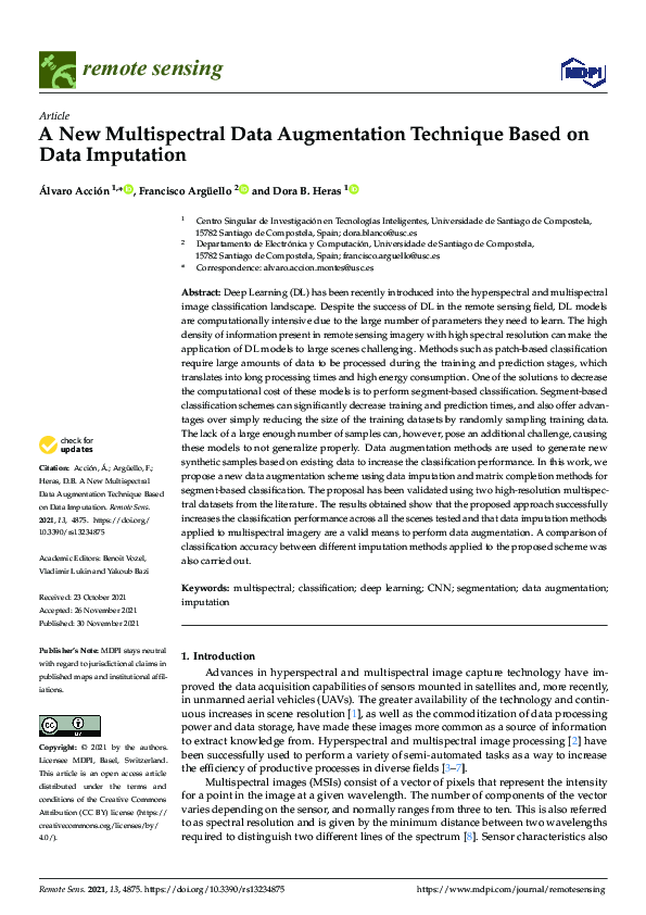 (PDF) A New Multispectral Data Augmentation Technique Based on Data Imputation