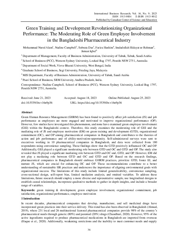 (PDF) Green Training and Development Revolutionizing Organizational Performance: The Moderating ...