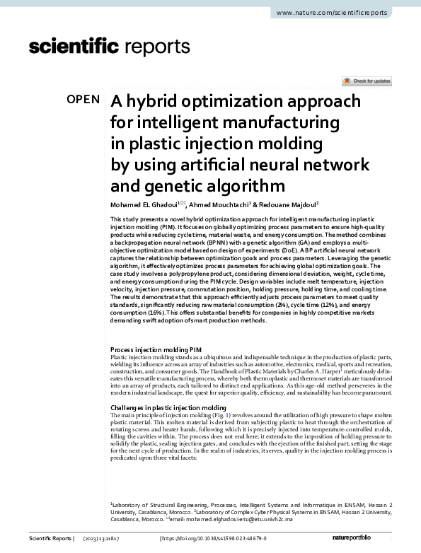 (PDF) A hybrid optimization approach for intelligent manufacturing in plastic injection molding ...