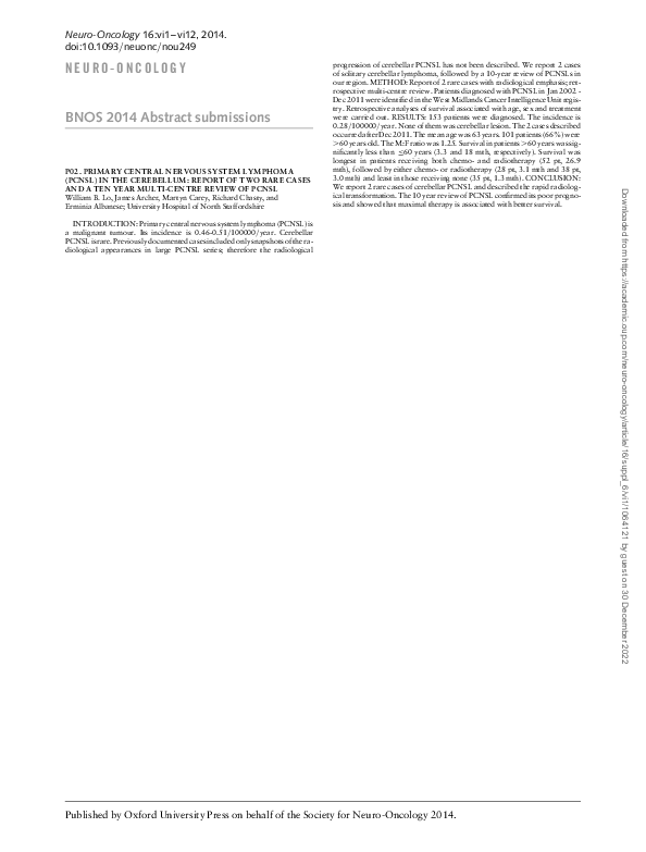 (PDF) P02 * Primary Central Nervous System Lymphoma (PCNSL) in the ...