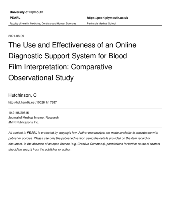 (PDF) The Use and Effectiveness of an Online Diagnostic Support System ...