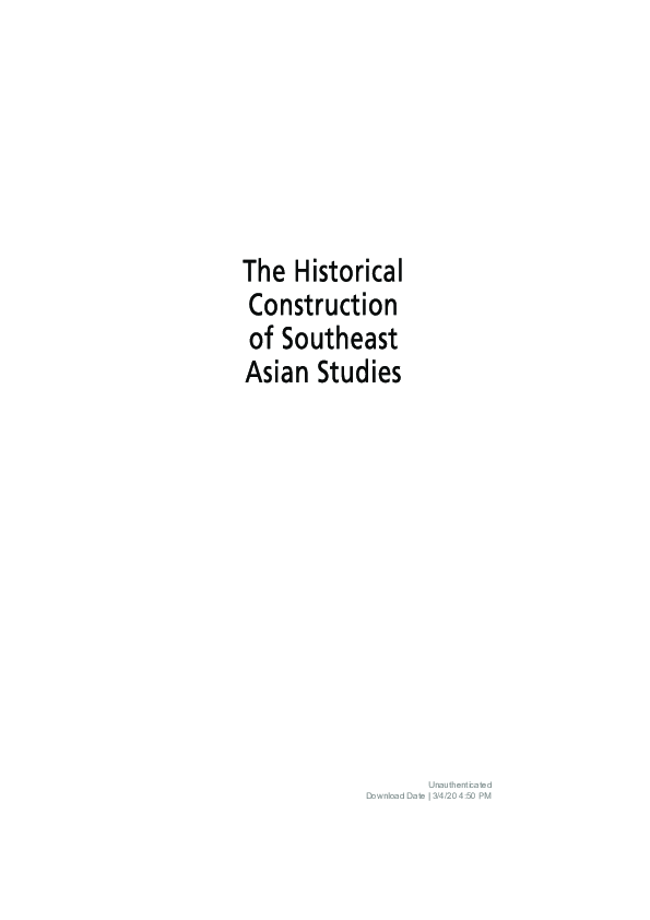 (PDF) The Historical Construction of Southeast Asian Studies