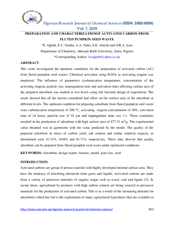 (PDF) PREPARATION AND CHARACTERIZATIONOF ACTIVATED CARBON FROM FLUTED ...