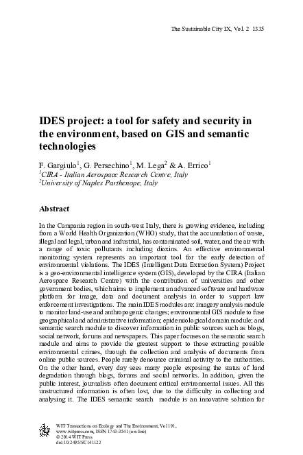 (PDF) IDES project: a tool for safety and security in the environment, based on GIS and semantic ...