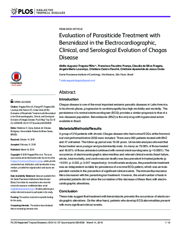 (PDF) Evaluation of Parasiticide Treatment with Benznidazol in the ...