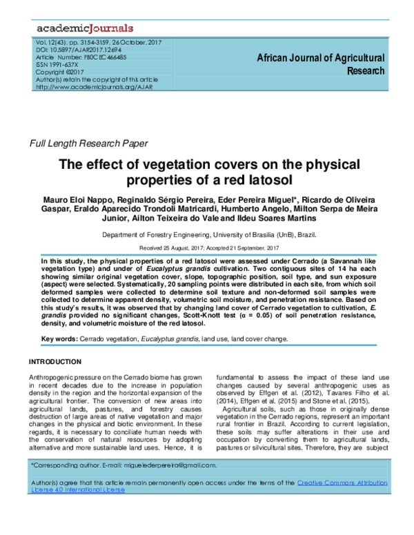 (PDF) The effect of vegetation covers on the physical properties of a red latosol