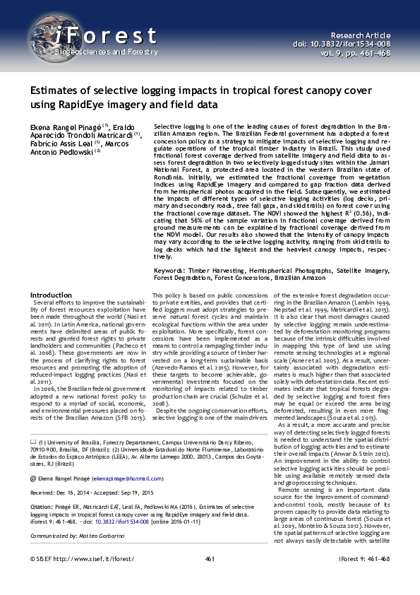 (PDF) Estimates of selective logging impacts in tropical forest canopy ...