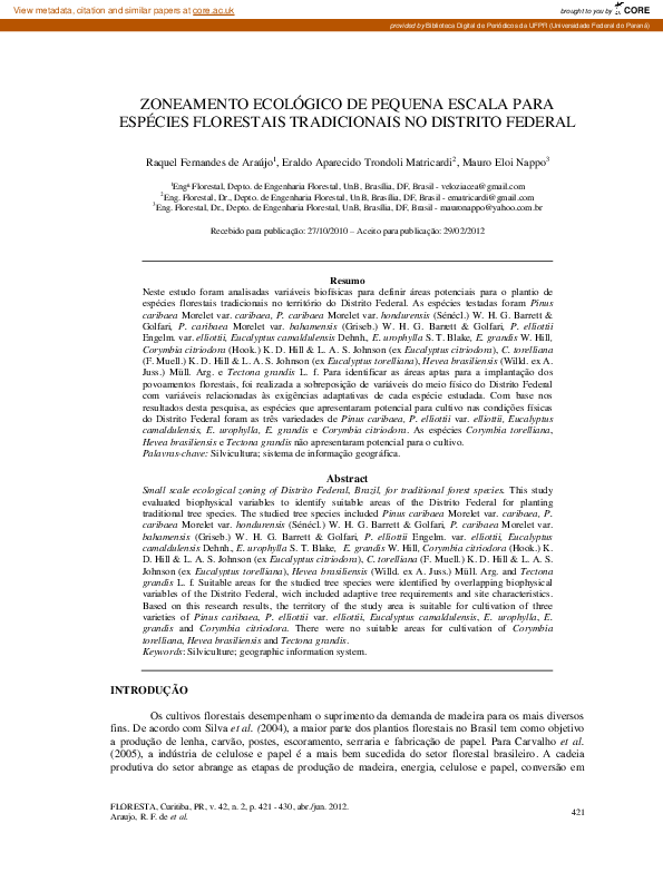 (PDF) Small scale ecological zoning of Distrito Federal, Brazil, for ...