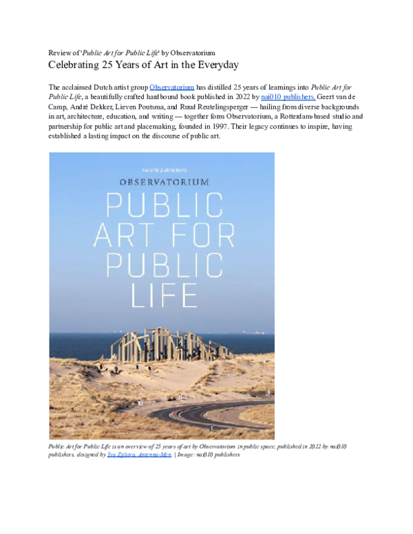 (PDF) NISHI SHAH Review Public Art for Public Life by Observatorium
