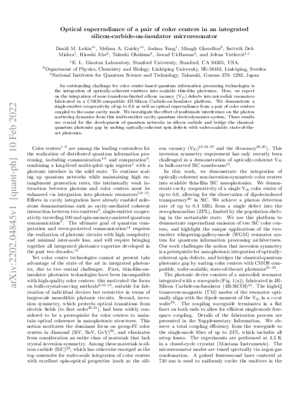 (PDF) Optical superradiance of a pair of color centers in an integrated ...