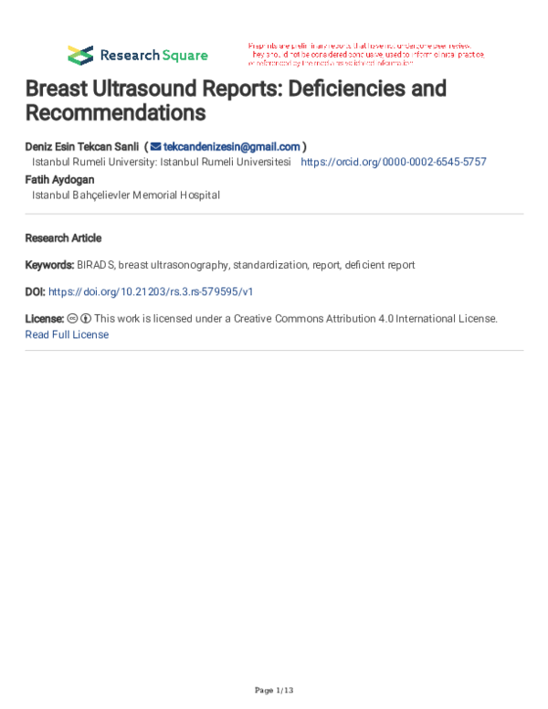 (PDF) Breast Ultrasound Reports: Deficiencies and Recommendations