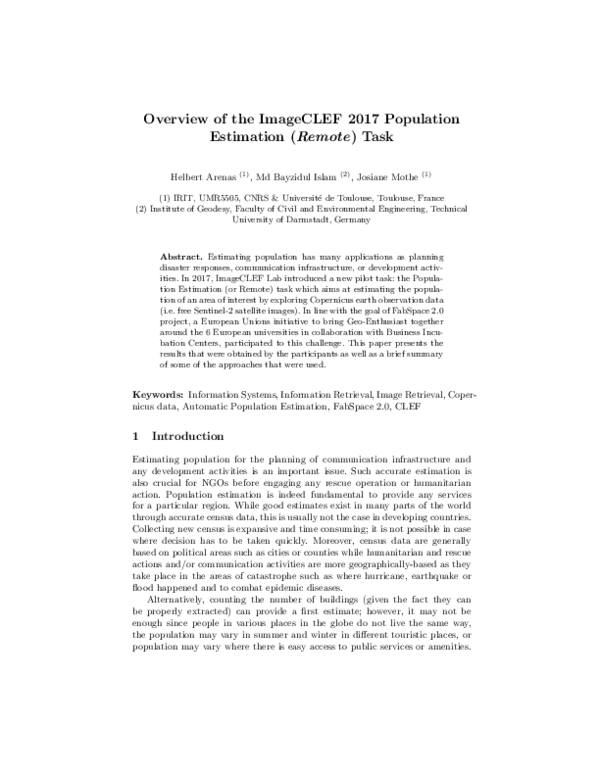 (PDF) Overview of ImageCLEF 2017 Population Estimation (Remote) task