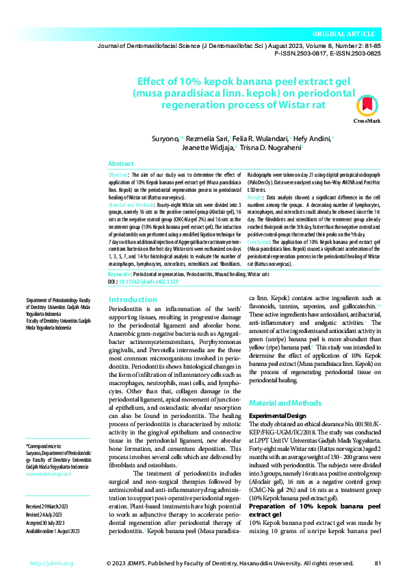 (PDF) Effect of 10% kepok banana peel extract gel (musa paradisiaca linn. kepok) application on ...