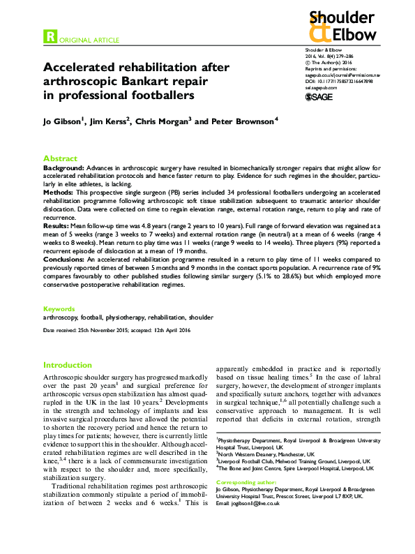 (PDF) Accelerated rehabilitation after arthroscopic Bankart repair in ...