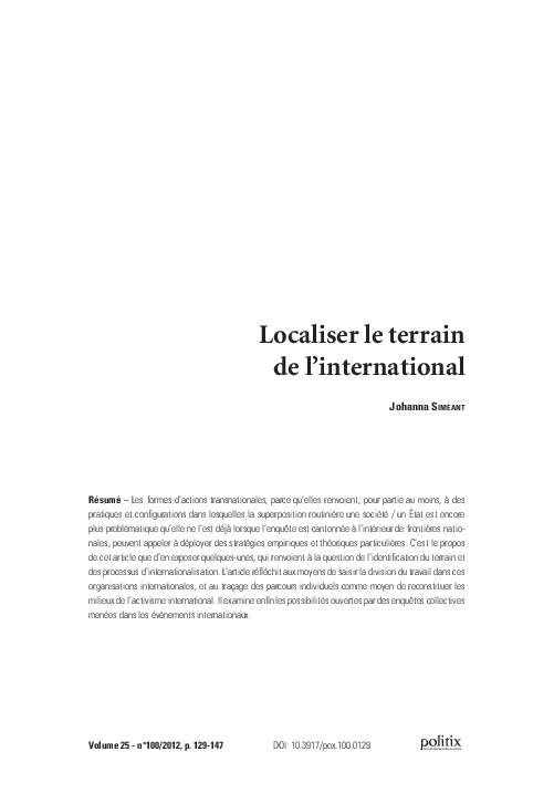 (PDF) Localiser le terrain de l'international