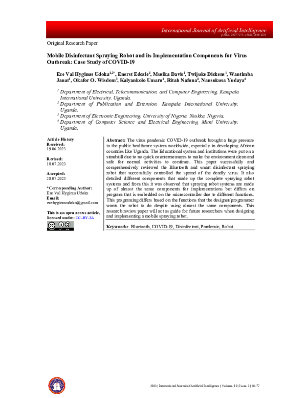 (PDF) Mobile Disinfectant Spraying Robot and its Implementation Components for Virus Outbreak ...