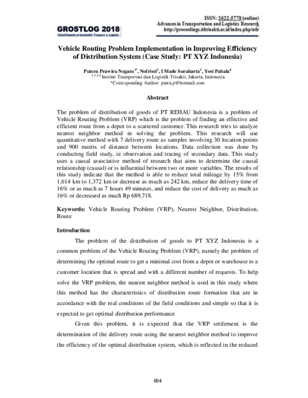 (PDF) Vehicle Routing Problem Implementation in Improving Efficiency of Distribution System ...