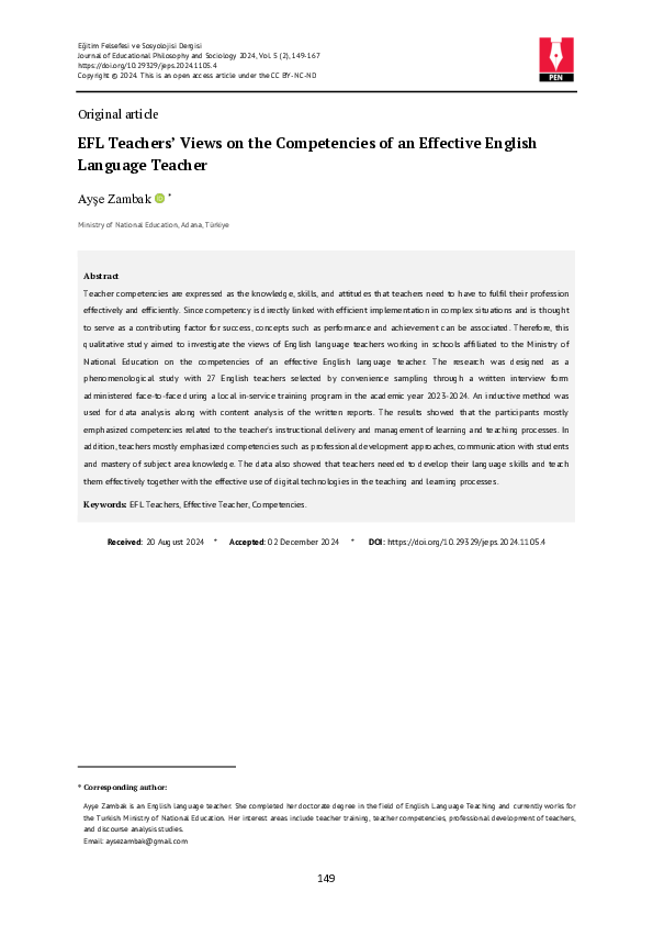 (PDF) EFL Teachers' Views on the Competencies of an Effective English ...