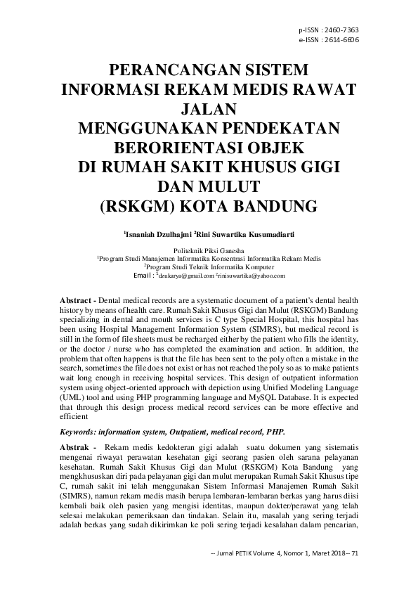 (PDF) Perancangan Sistem Informasi Rekam Medis Rawat Jalan Menggunakan ...