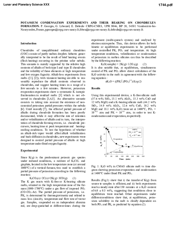 (PDF) Potassium Condensation Experiments and Their Bearing on Chondrule ...