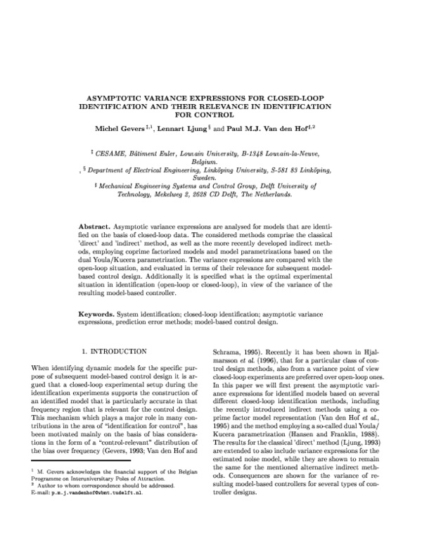 (PDF) Asymptotic Variance Expressions for Closed-Loop Identification and Their Relevance in ...