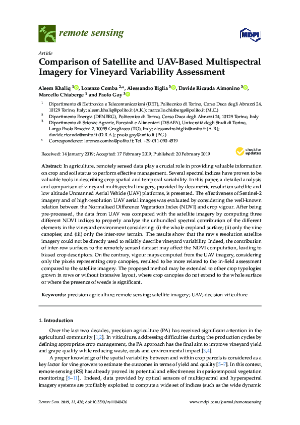 (PDF) Comparison of Satellite and UAV-Based Multispectral Imagery for Vineyard Variability ...