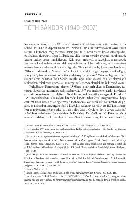 (PDF) Tóth Sándor (1940–2007)