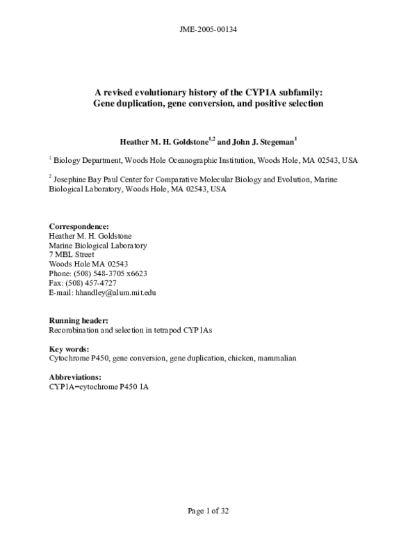 (PDF) A Revised Evolutionary History of the CYP1A Subfamily: Gene ...