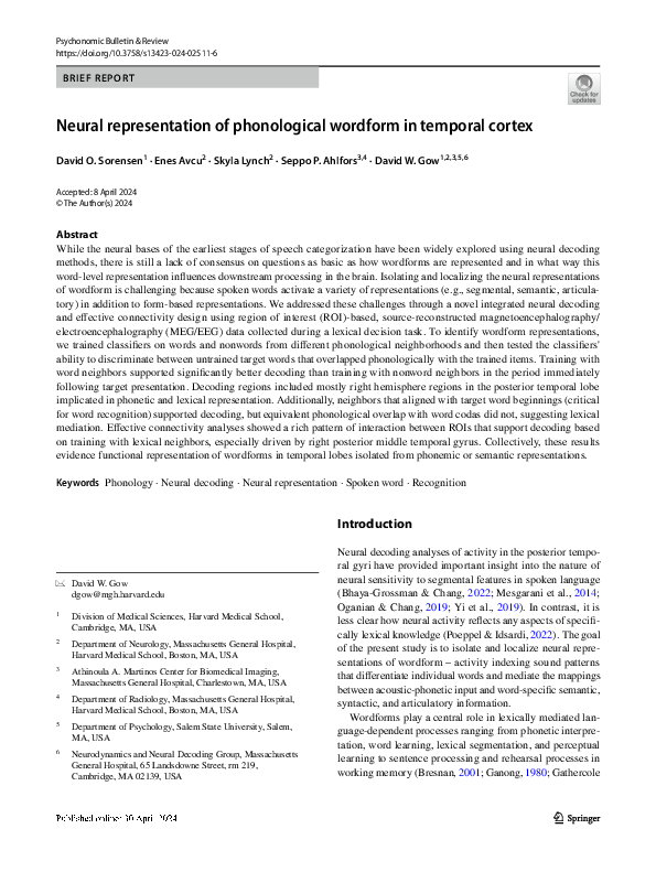 (PDF) Neural representation of phonological wordform in temporal cortex