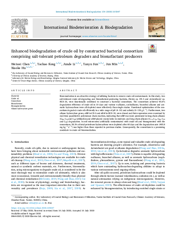 (PDF) Enhanced biodegradation of crude oil by constructed bacterial consortium comprising salt ...