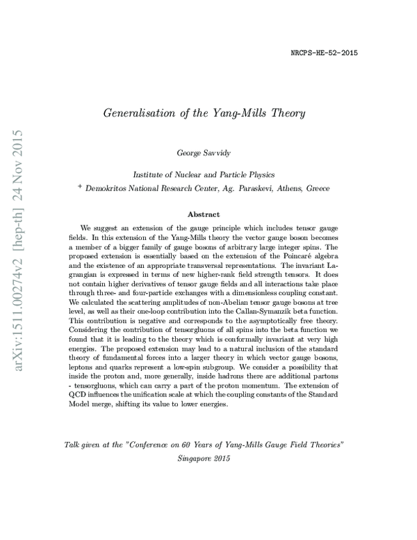 (PDF) Generalization of the Yang–Mills Theory