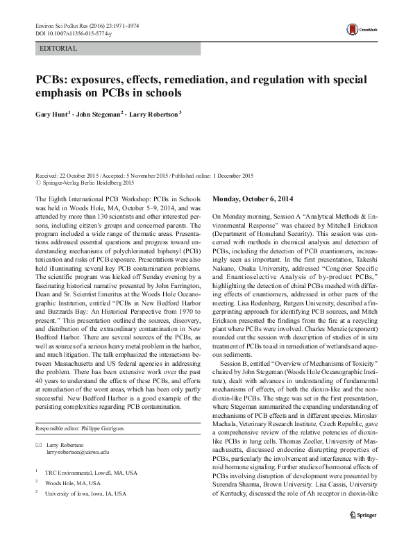 (PDF) PCBs: exposures, effects, remediation, and regulation with ...