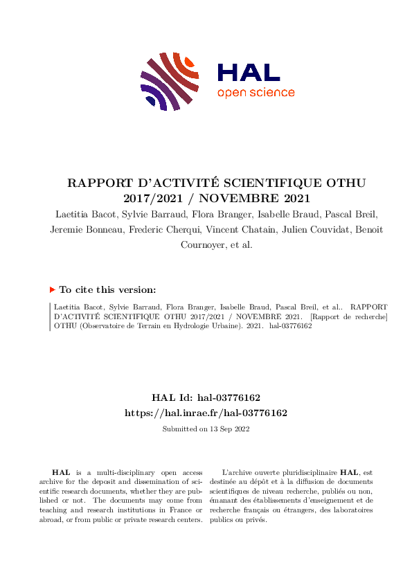 (PDF) Rapport D'Activité Scientifique Othu 2017/2021 / Novembre 2021