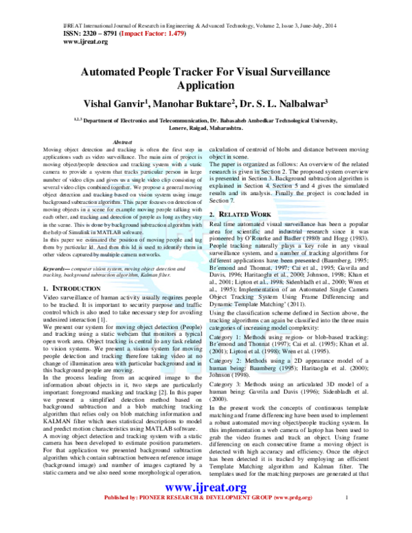 (PDF) Automated People Tracker For Visual Surveillance Application
