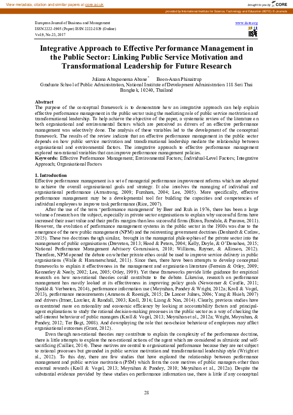 (PDF) Integrative Approach to Effective Performance Management in the Public Sector: Linking ...