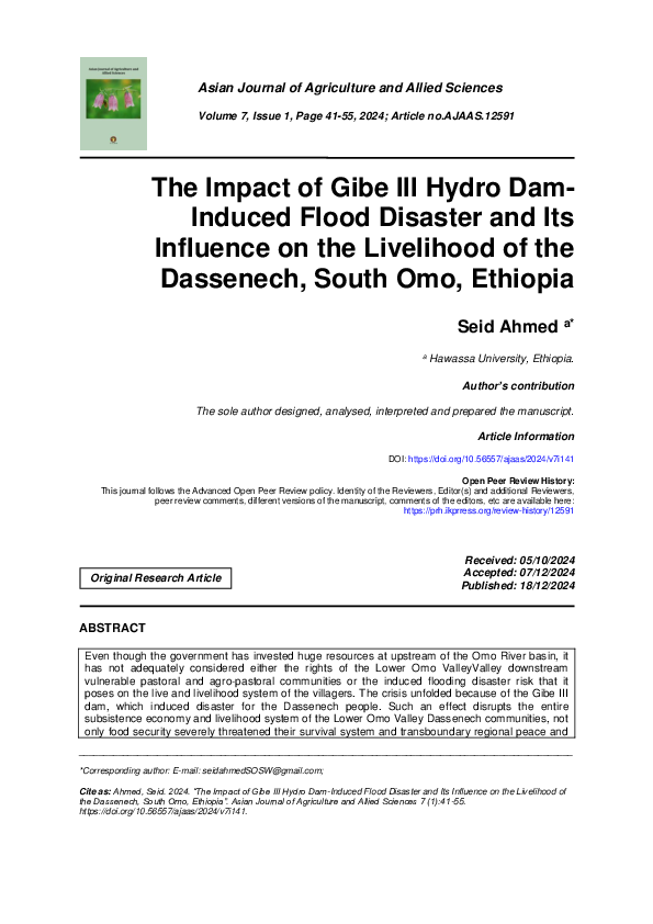 (PDF) The Impact of Gibe III Hydro Dam-Induced Flood Disaster and Its Influence on the ...