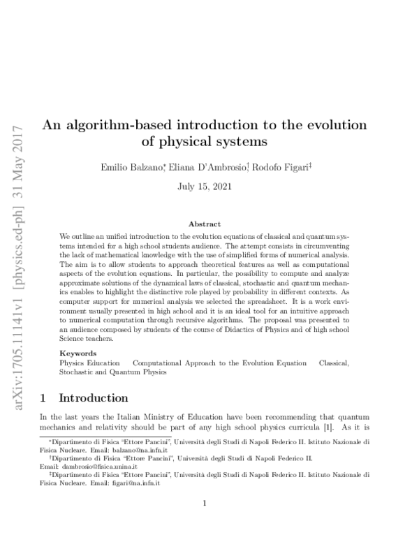 (PDF) An algorithm-based introduction to the evolution of physical systems