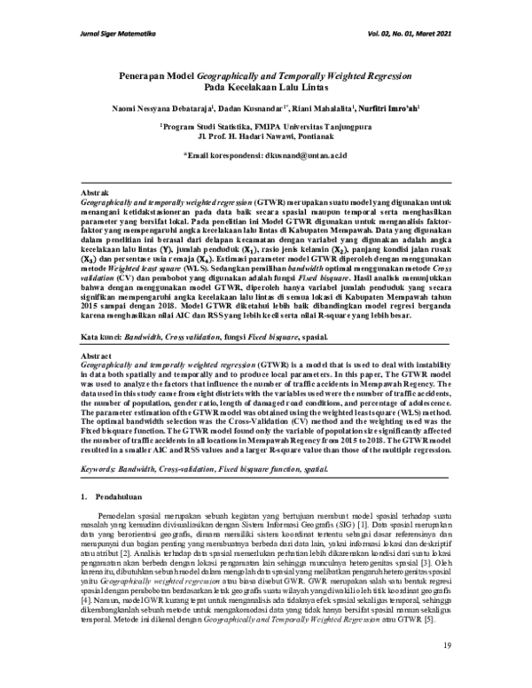 (PDF) Penerapan Model Geographically Dan Temporally Weighted Regression Pada Kecelakaan Lalu Lintas