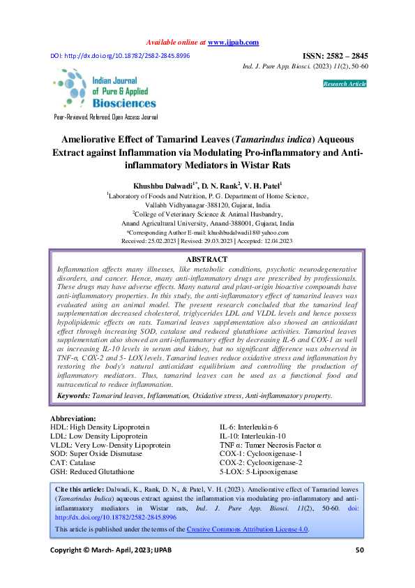 (PDF) Ameliorative Effect of Tamarind Leaves (Tamarindus indica ...
