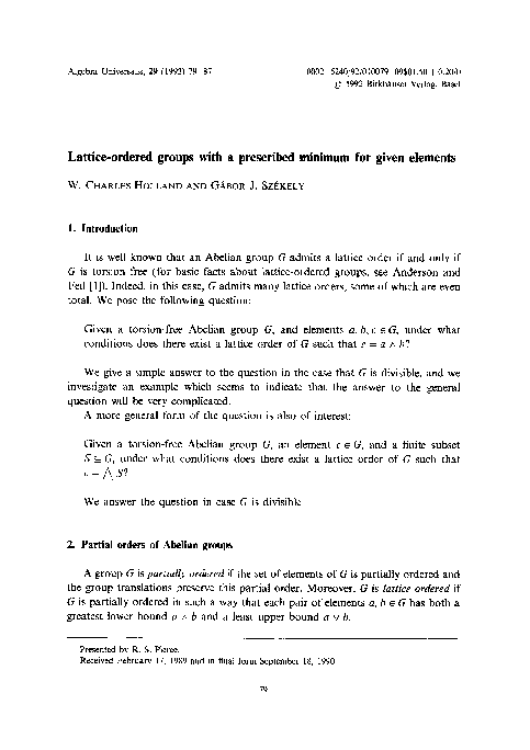 (PDF) Lattice-ordered groups with a prescribed minimum for given elements