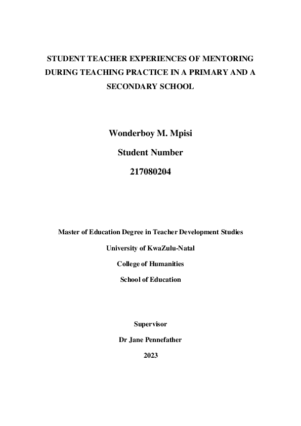 (PDF) Student teacher experiences of mentoring during teaching practice in a primary and a ...