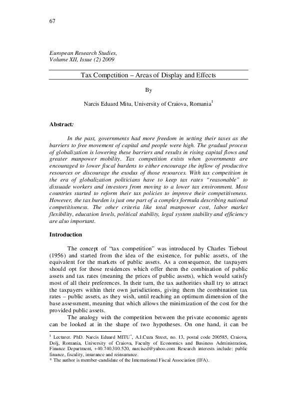 Tax Competition – Areas of Display and Effects