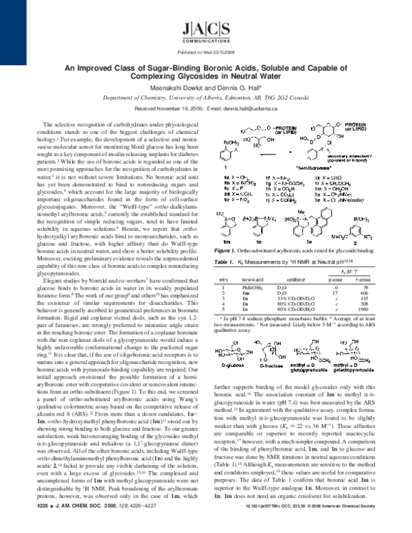 (PDF) An Improved Class of Sugar-Binding Boronic Acids, Soluble and ...