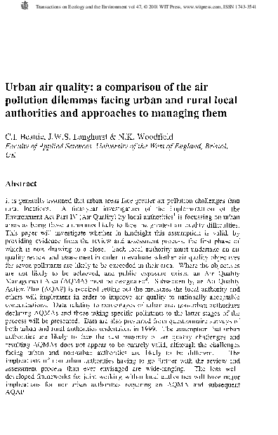(PDF) Urban air quality: a comparison of the air pollution dilemmas ...